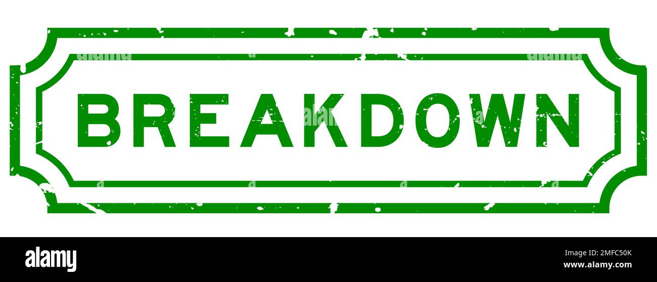 Grunge green breakdown word rubber seal stamp on white background Stock ...