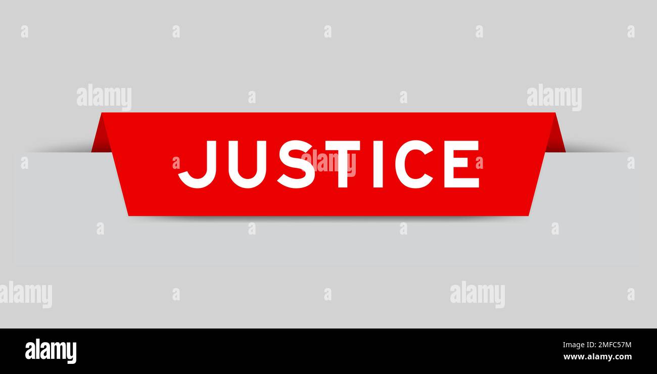 Red color inserted label with word justice on gray background Stock ...