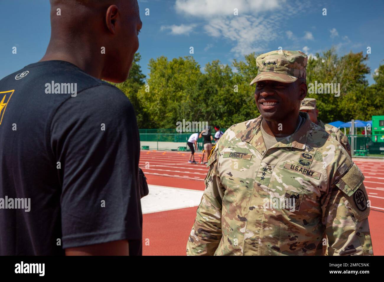 U.S. Army 1st Lt. Jeffrey Jones, left, meets Lt. Gen. R. Scott Dingle ...