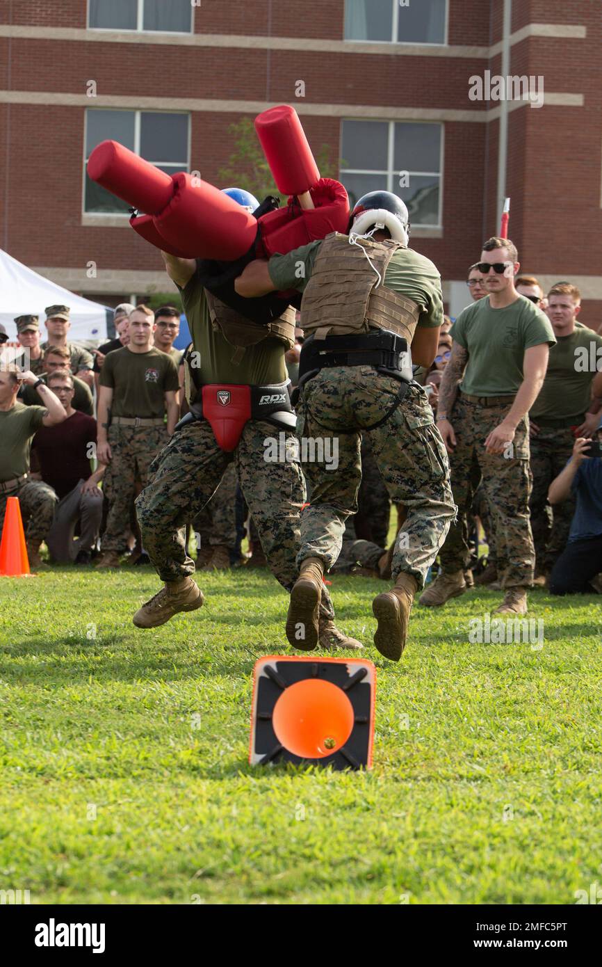 U.S. Marines with Marine Corps Security Force Regiment (MCSFR), compete in a pugil stick ...