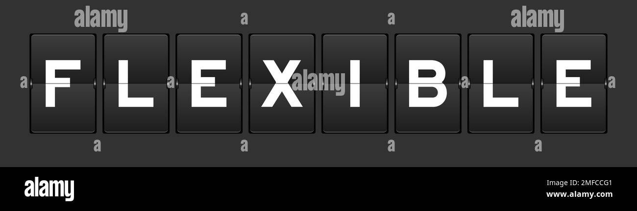Black color analog flip board with word flexible on gray background ...