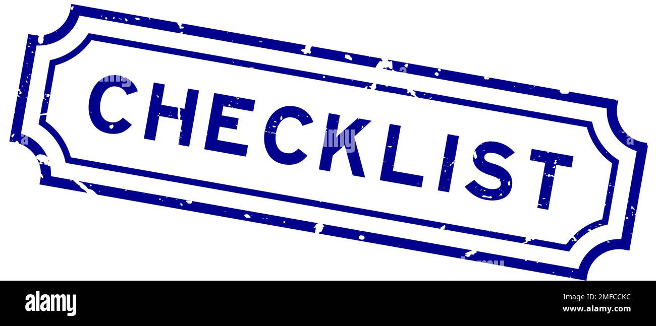 Grunge blue checklist word rubber seal stamp on white background Stock ...