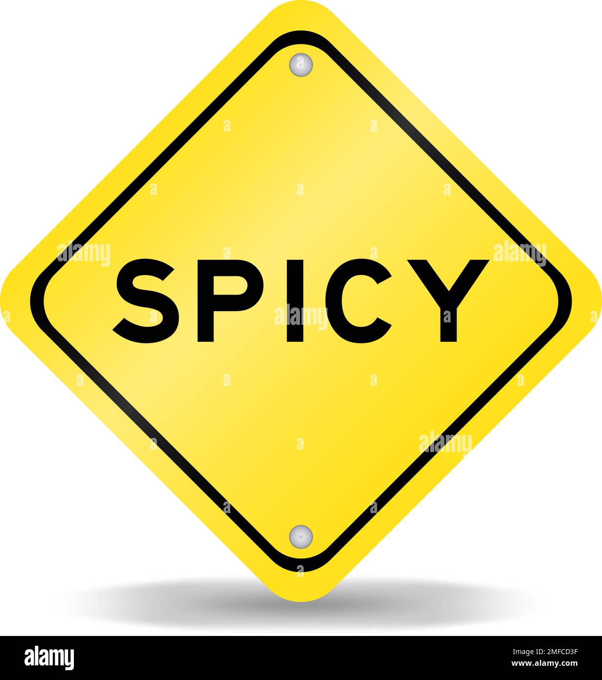 Yellow color transportation sign with word spicy on white background ...
