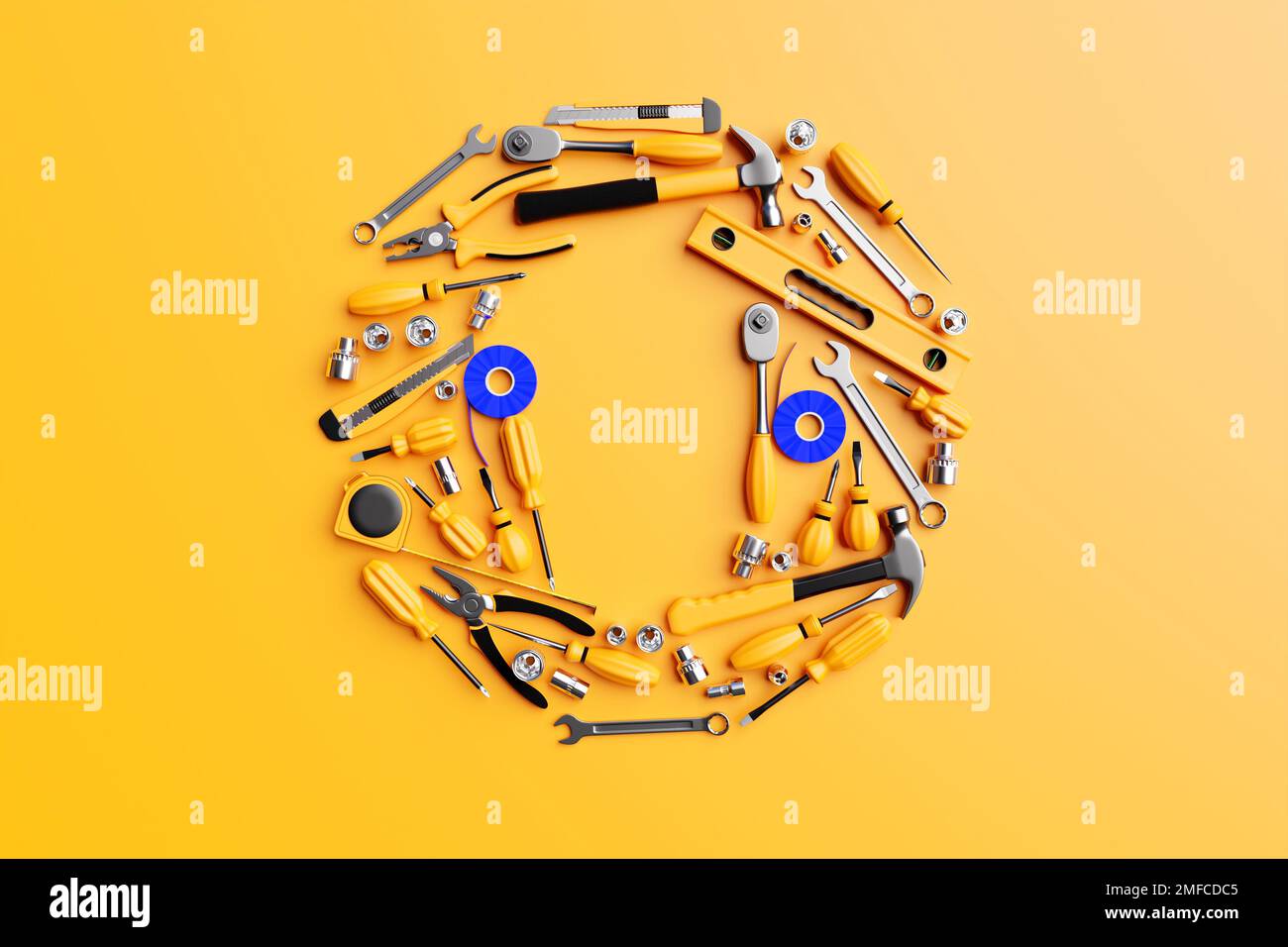 3D illustration inscription 2023 metal hammer, screwdrivers, pliers ...