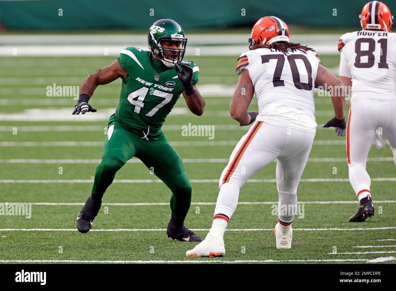 New York Jets defensive end Bryce Huff (47) in action during an NFL ...