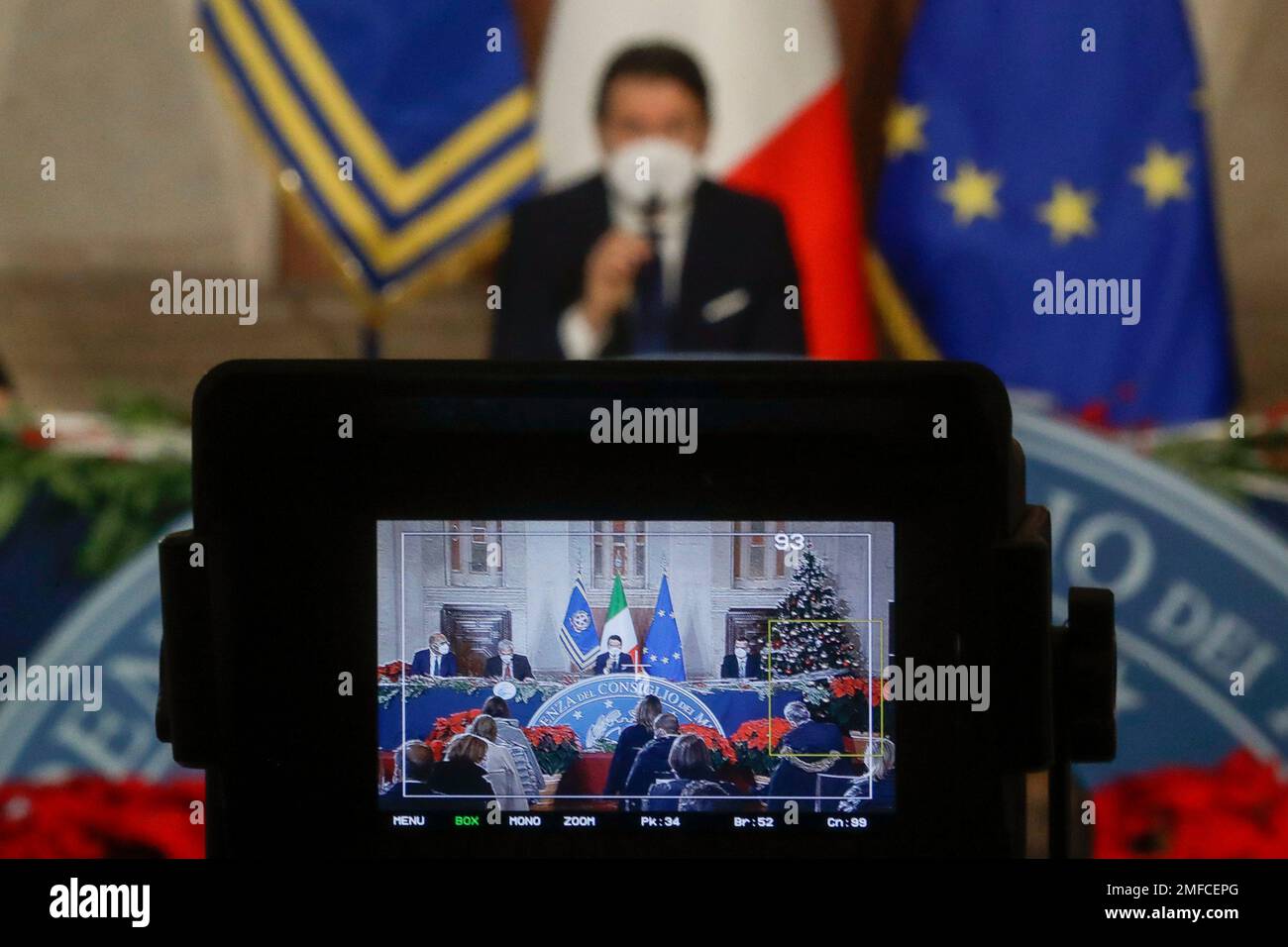 Italian Premier Giuseppe Conte is framed in a viewfinder of a camera as ...