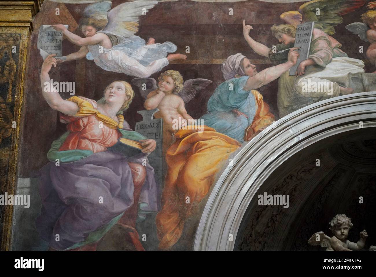 A detail of the 1514 fresco "Sybils receiving instruction from Angels ...