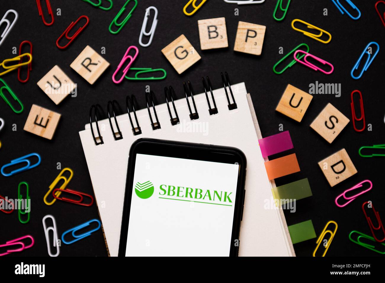 In this photo illustration, a Sberbank logo seen displayed on a ...