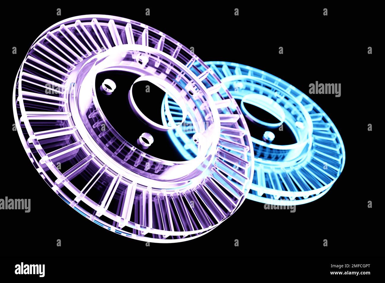 Blue and pink brake plugs on black background. 3d illustration. Car ...