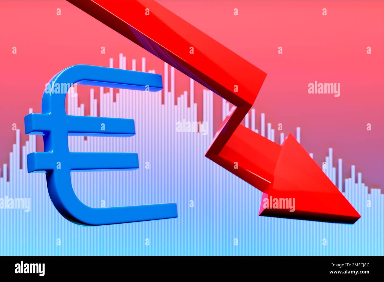 3d illustration graph of the increase in euro on a pink background ...