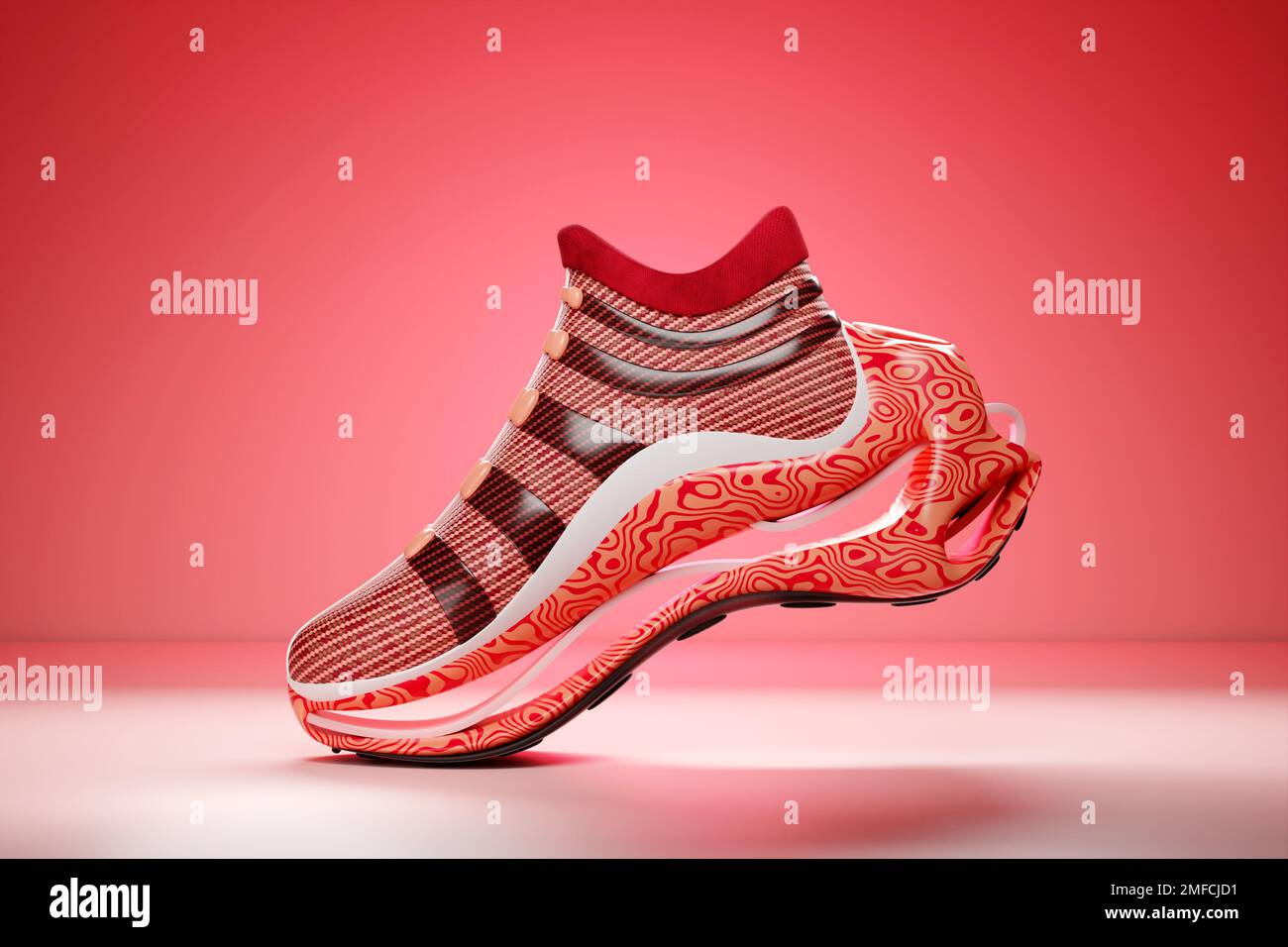 3d illustration of sneakers with bright gradient holographic print ...