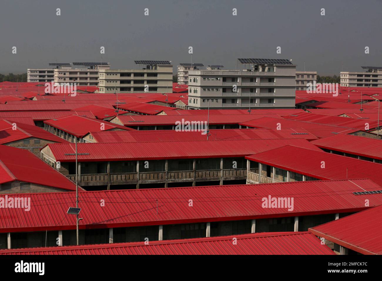 Buildings meant to accommodate Rohingya refugees stand at Bhashan Char ...