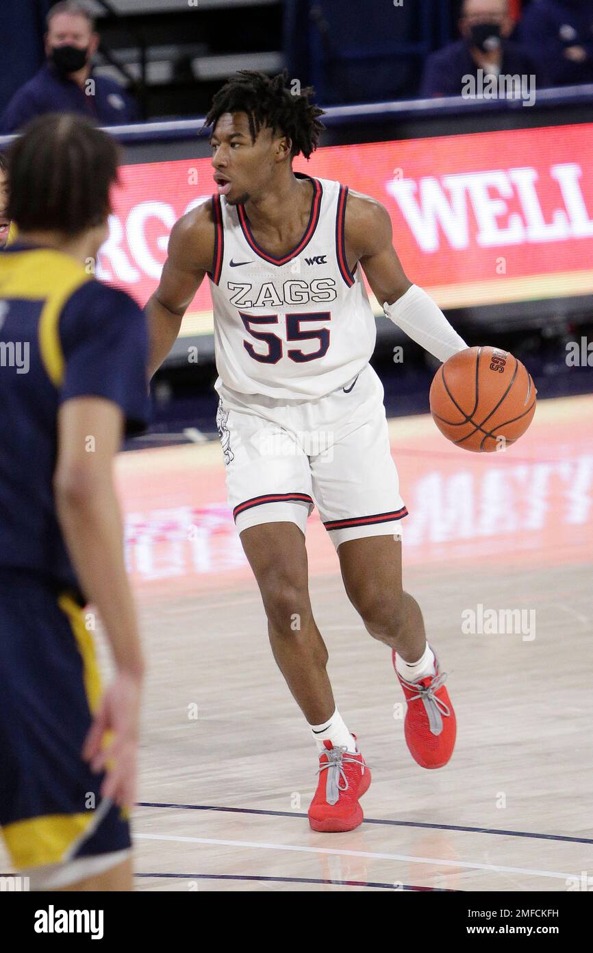 Gonzaga guard Dominick Harris dribbles the ball during the second half ...