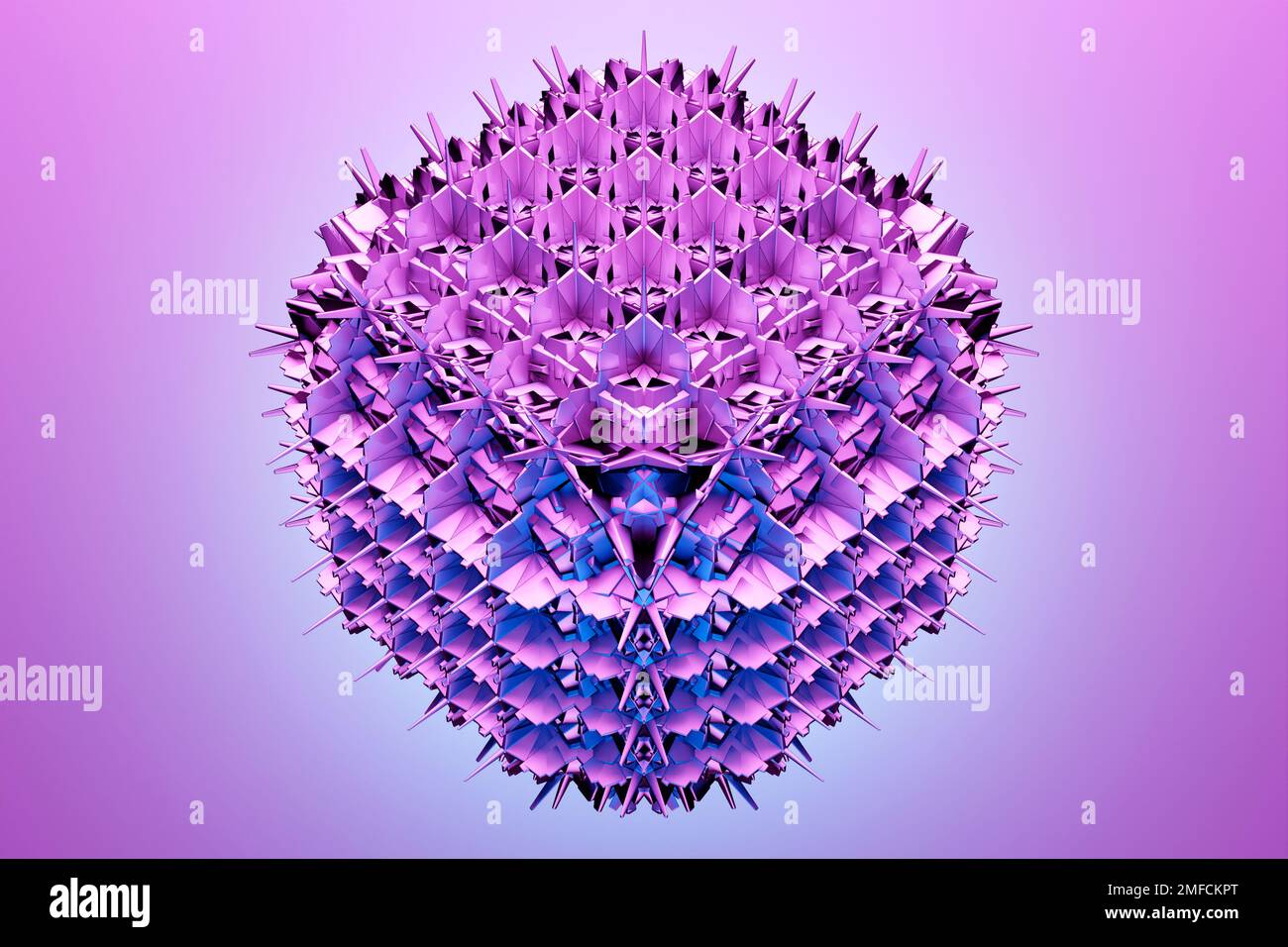 Abstract dynamic purple shape with many faces, sides on a purple ...
