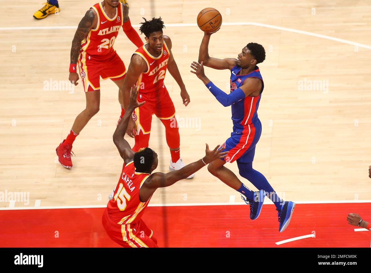 Detroit Pistons forward Josh Jackson (20) shoots against the Atlanta ...