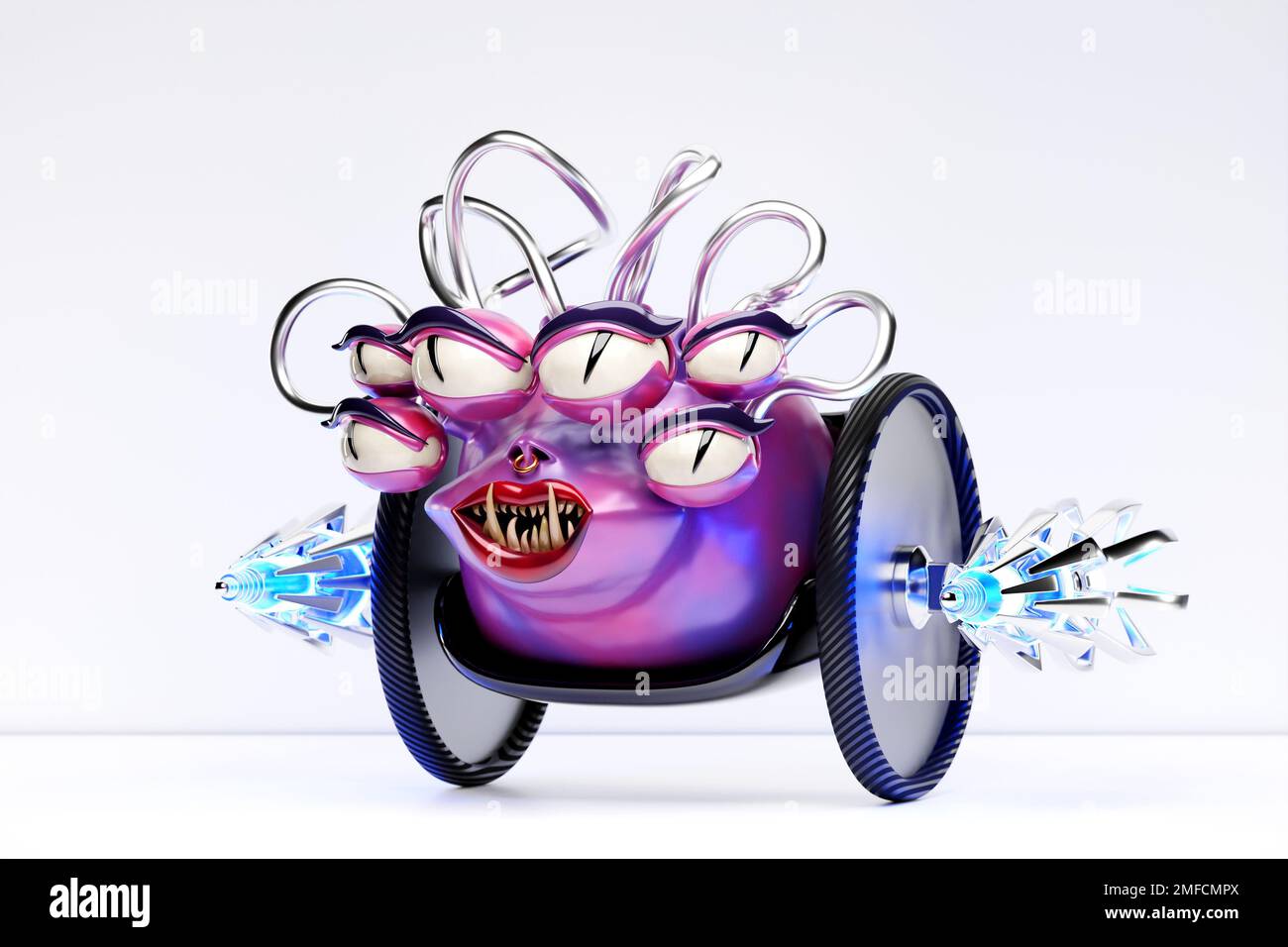 Angry pink cartoon monster with a huge number of eyes, a dangerous ...