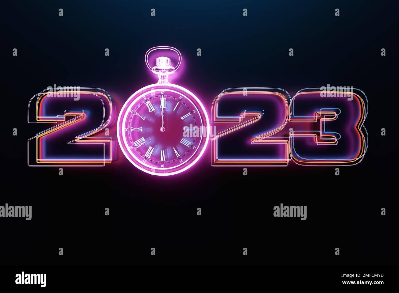 Close-up of calendar header number 2023 with transparent pink neon ...