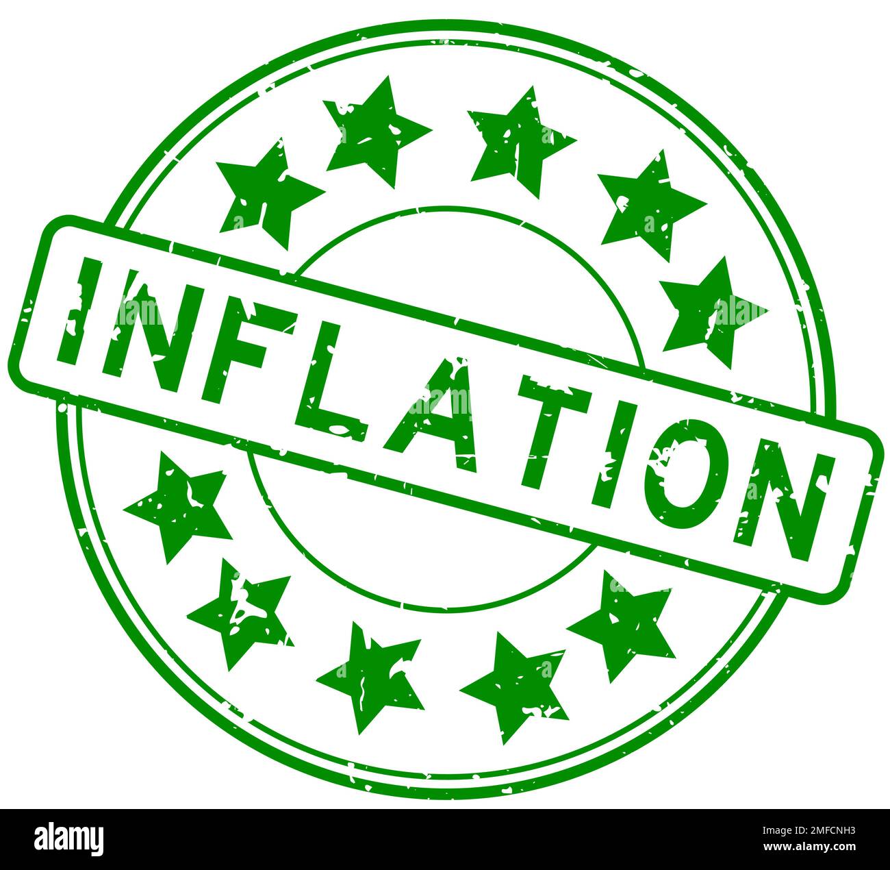 Grunge green inflation word with star icon round rubber seal stamp on ...