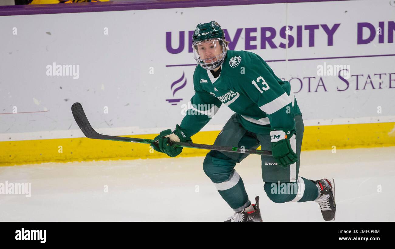 Bemidji State forward Carter Jones (13) skates against Minnesota State ...