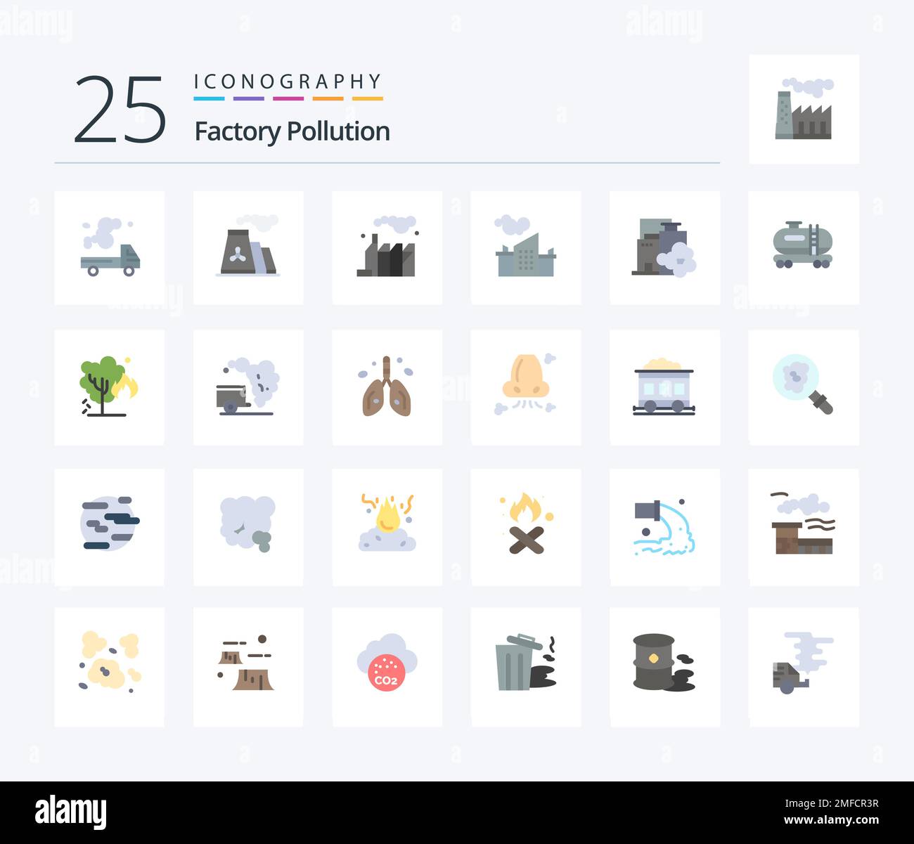 Factory Pollution 25 Flat Color icon pack including tank. pollution ...