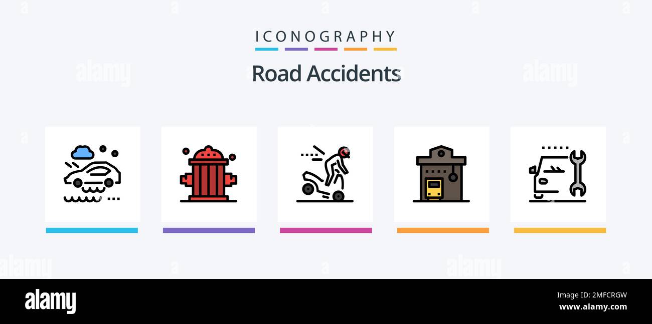 Road Accidents Line Filled 5 Icon Pack Including and. crash. barrier. car. under construction ...