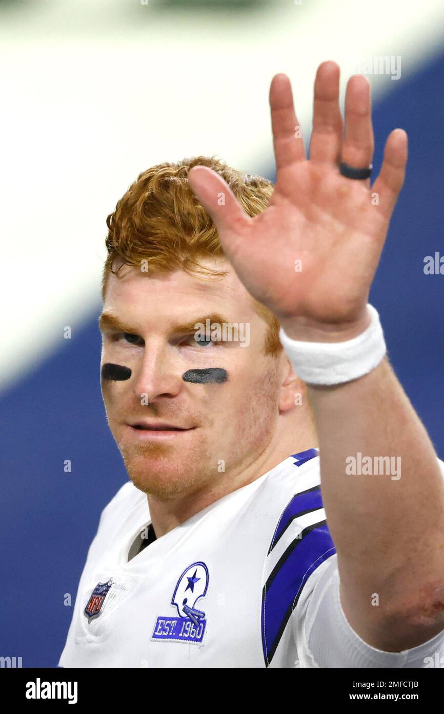 Dallas Cowboys quarterback Andy Dalton (14) looks on following an NFL ...