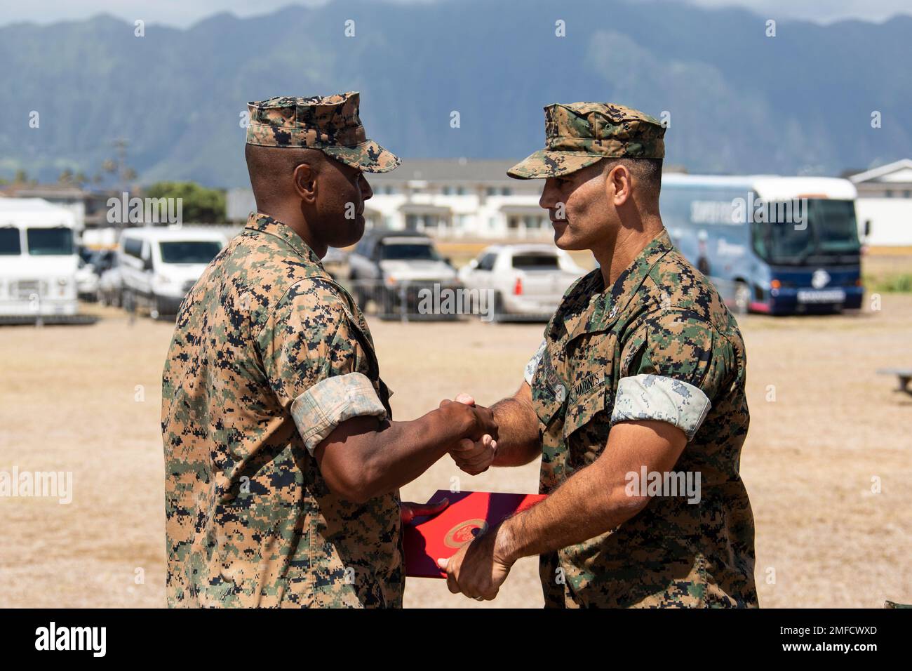 U.S. Marine Corps Sgt. Maj. Lester L. Williams, left, offgoing sergeant ...