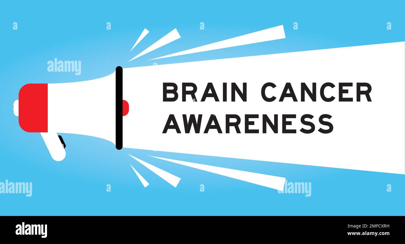 Color megaphone icon with word brain cancer awareness in white banner ...