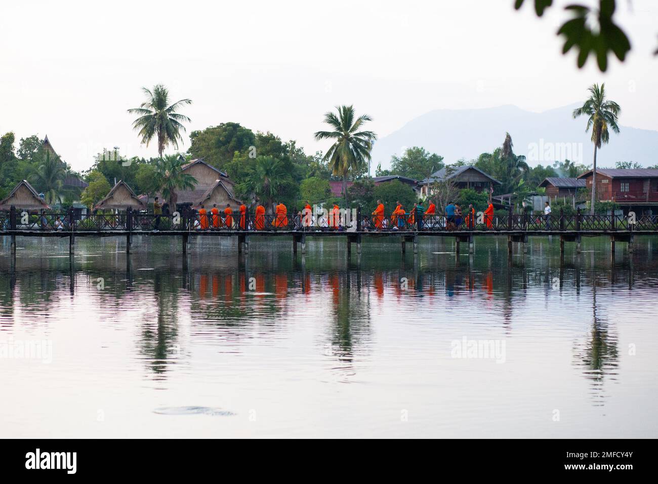 Monks Crossing Bridge in Central Thailand Stock Photo - Alamy