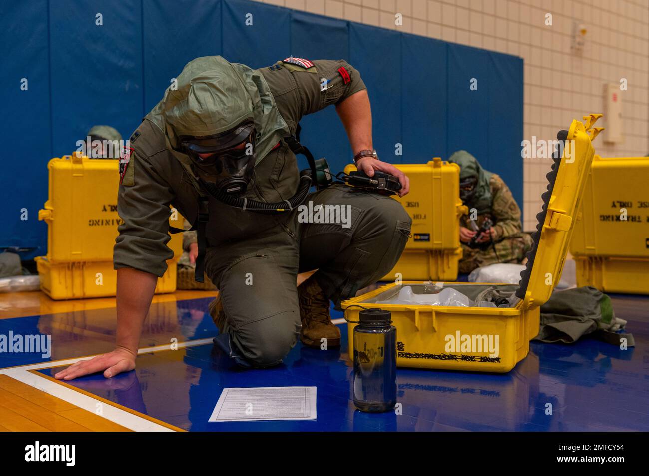 Captain Matthew Greco, 350th Air Refueling Squadron co-pilot, reviews ...