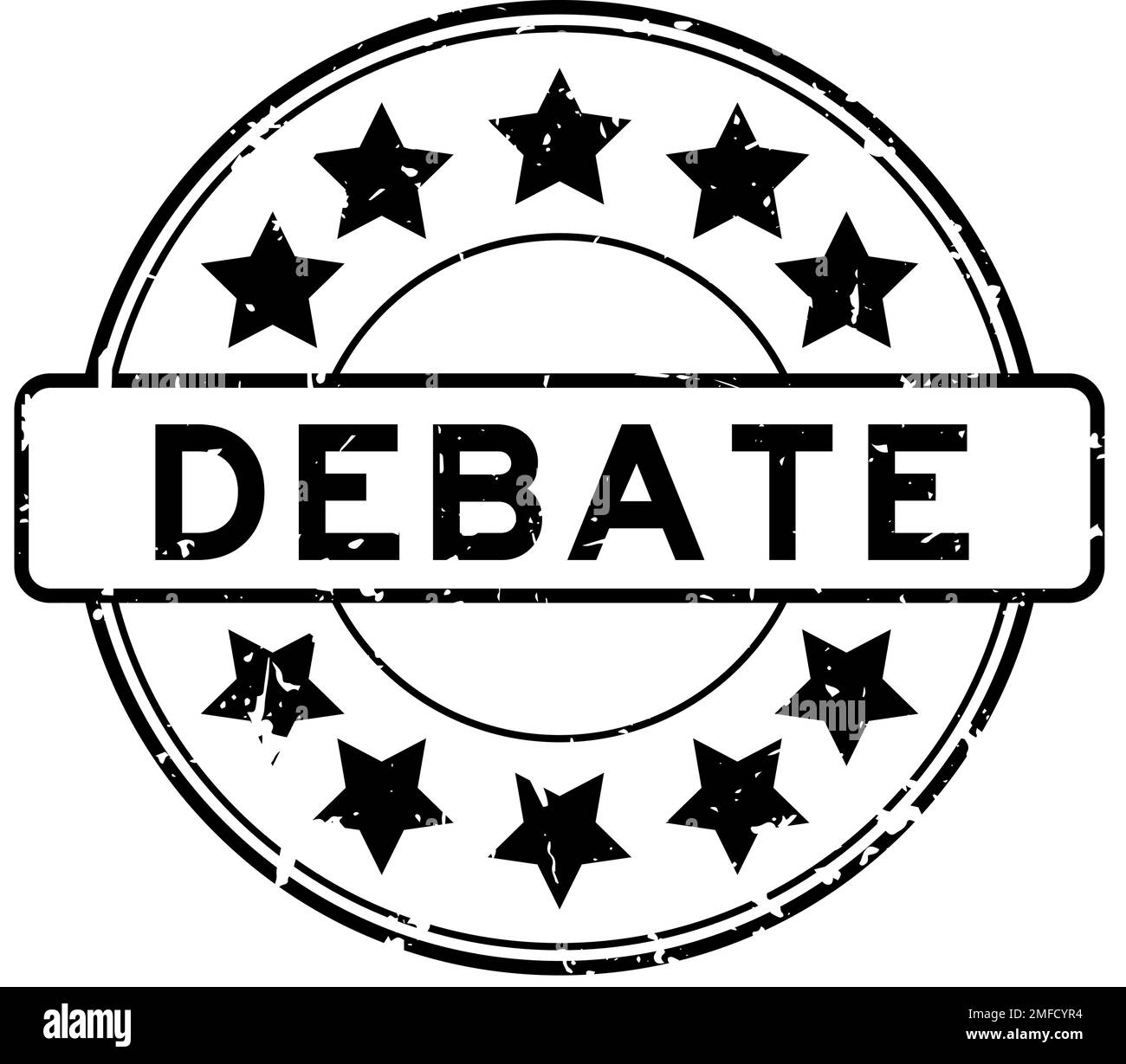 Grunge black debate word with star icon round rubber seal stamp on ...