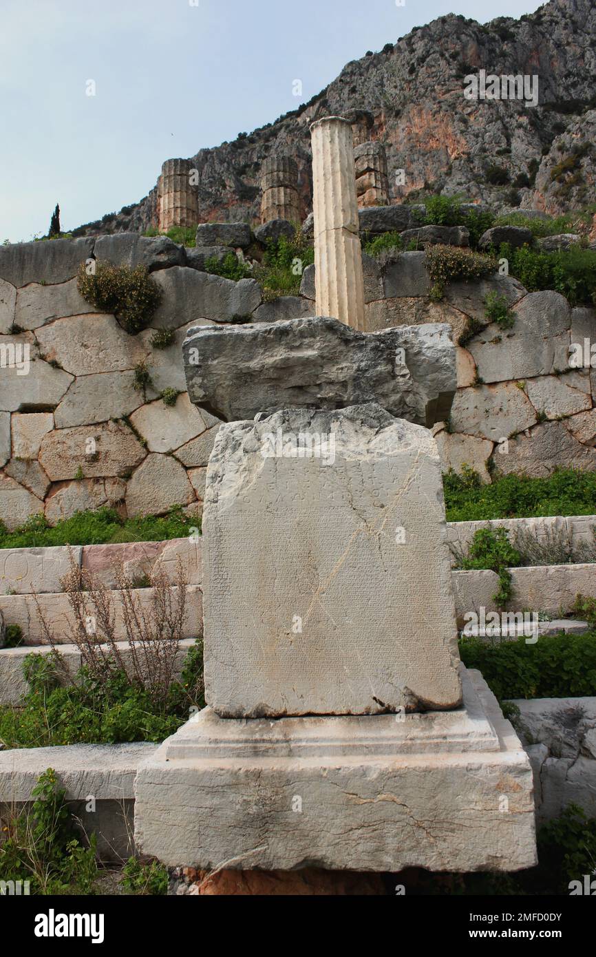 Ancient Greek inscription at Delphi, Greece Stock Photo - Alamy