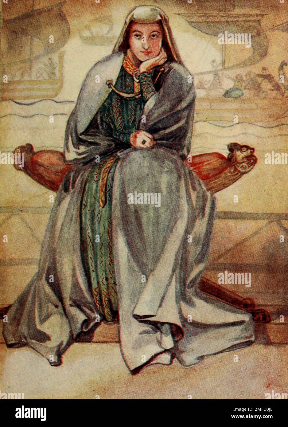 A Woman of the Time of Richard I. (1189 - 1199) Her very full cloak is ...