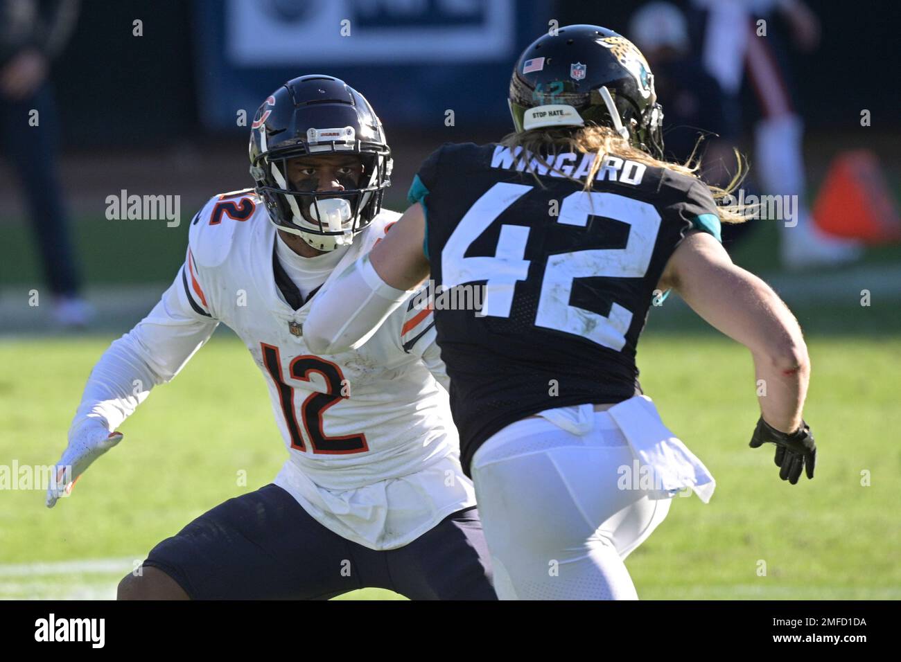Chicago Bears wide receiver Allen Robinson II (12) looks to get open past Jacksonville Jaguars ...