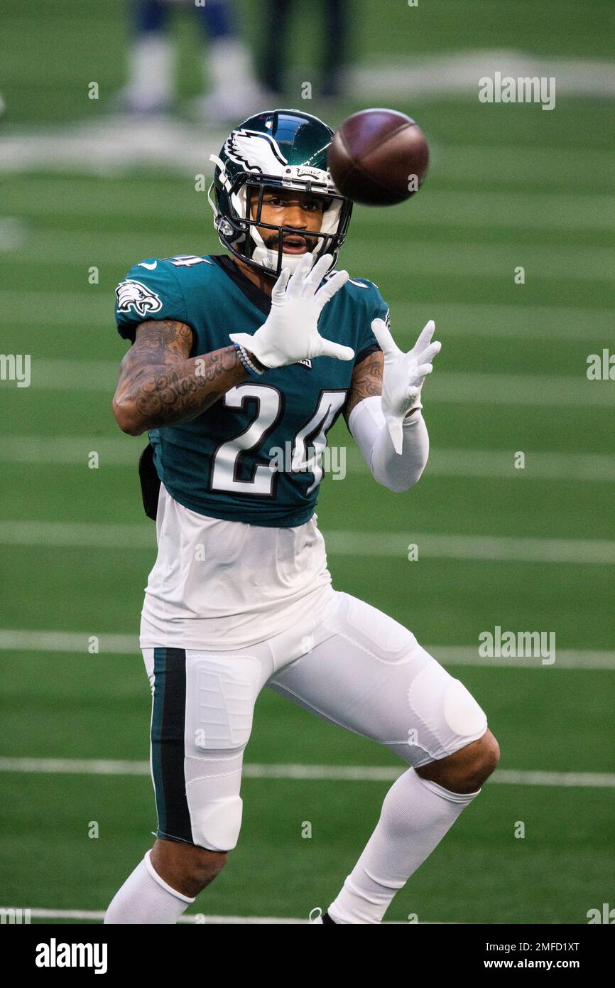 Philadelphia Eagles cornerback Darius Slay (24) warms up before an NFL ...