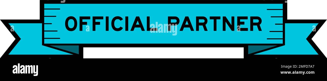 Ribbon label banner with word official partner in blue color on white ...