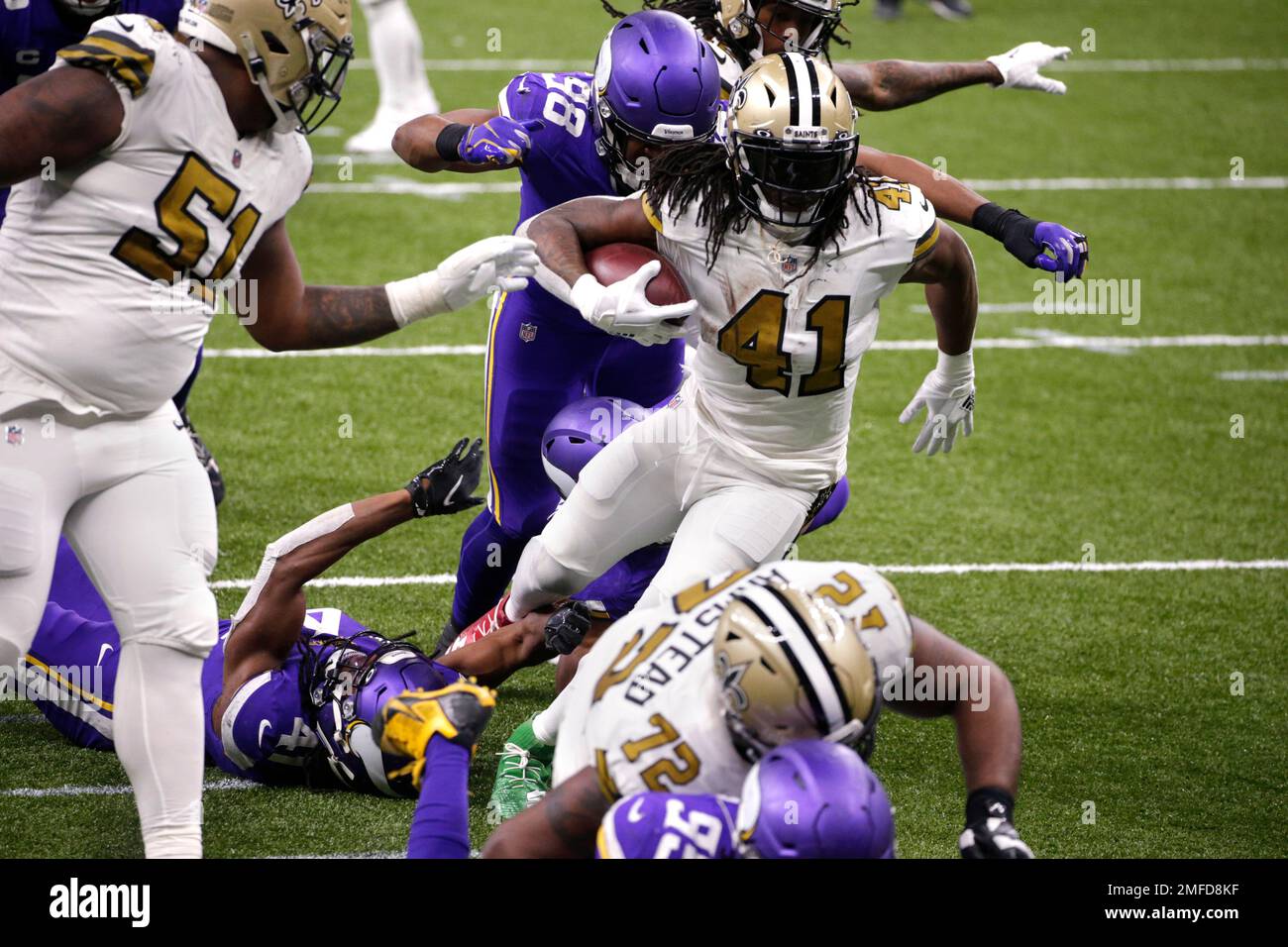 New Orleans Saints running back Alvin Kamara (41) carries for his fifth ...
