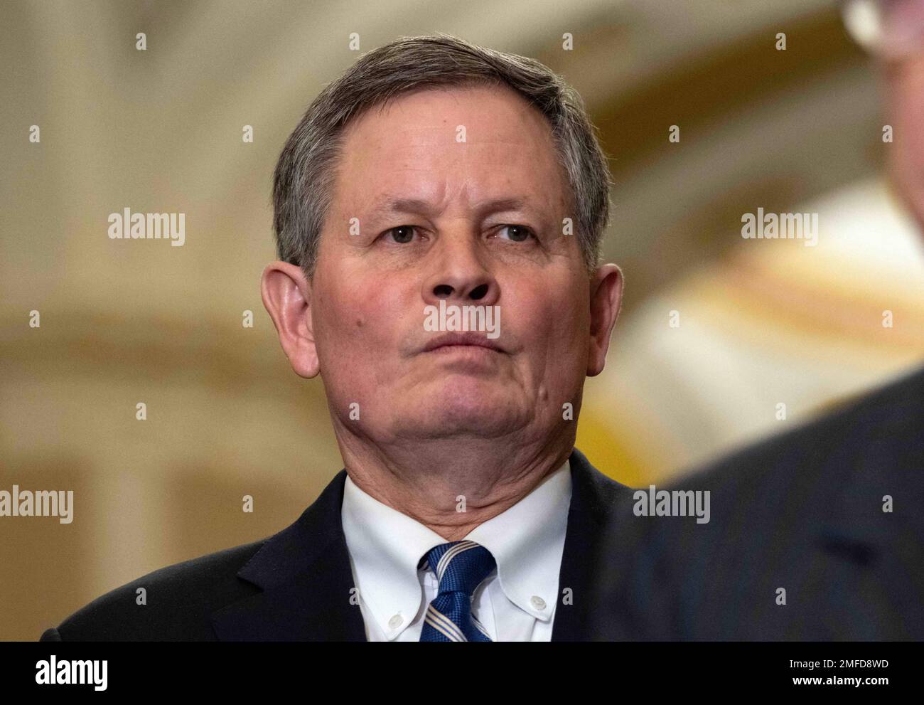 United States Senator Steve Daines (Republican of Montana) looks on as ...