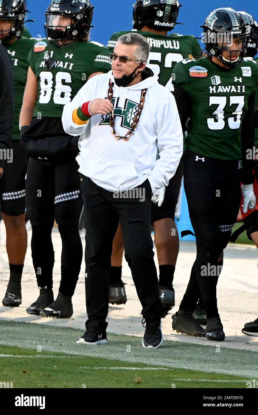 Hawaii head coach Todd Graham watches play in the third quarter during ...