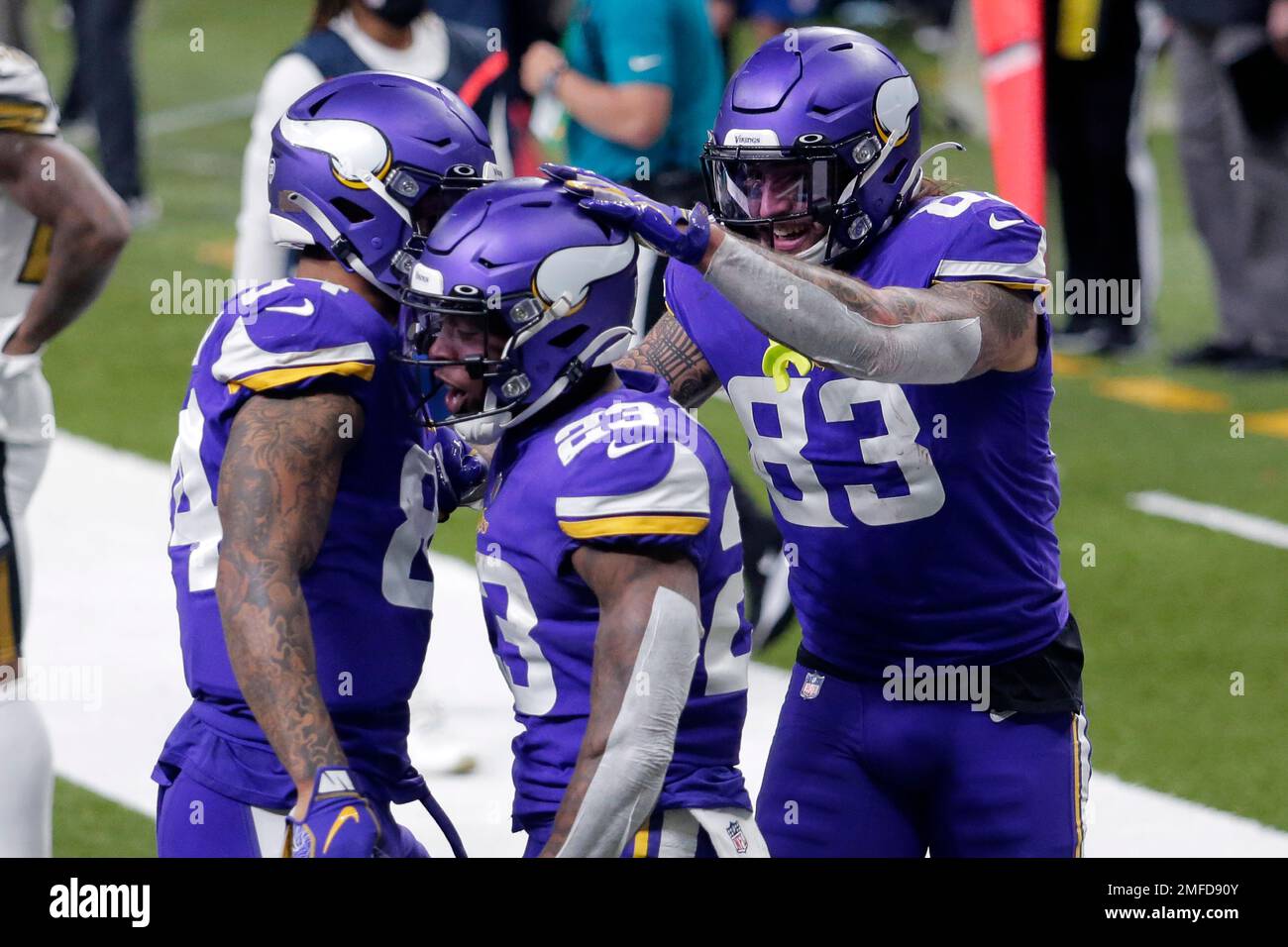 Minnesota Vikings running back Mike Boone (23) celebrates his touchdown ...