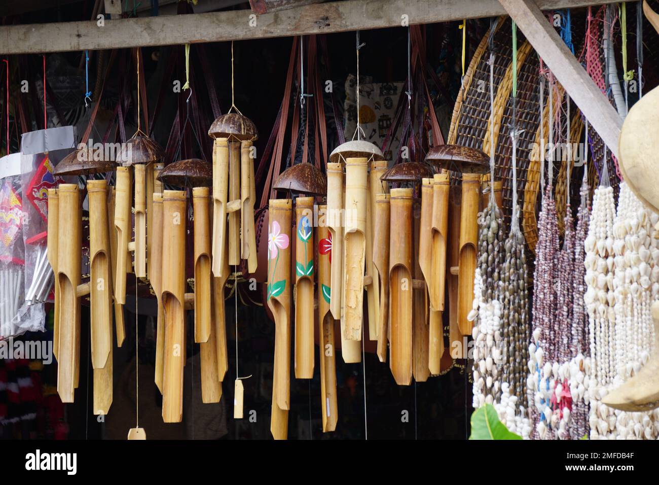 Bamboo wind chimes with natural background Stock Photo - Alamy