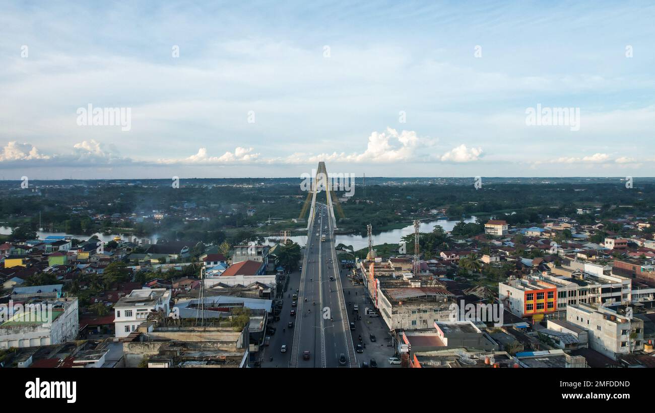 Aerial view of Siak Bridge IV (Abdul Jalil Alamuddin Syah Bridge) above ...