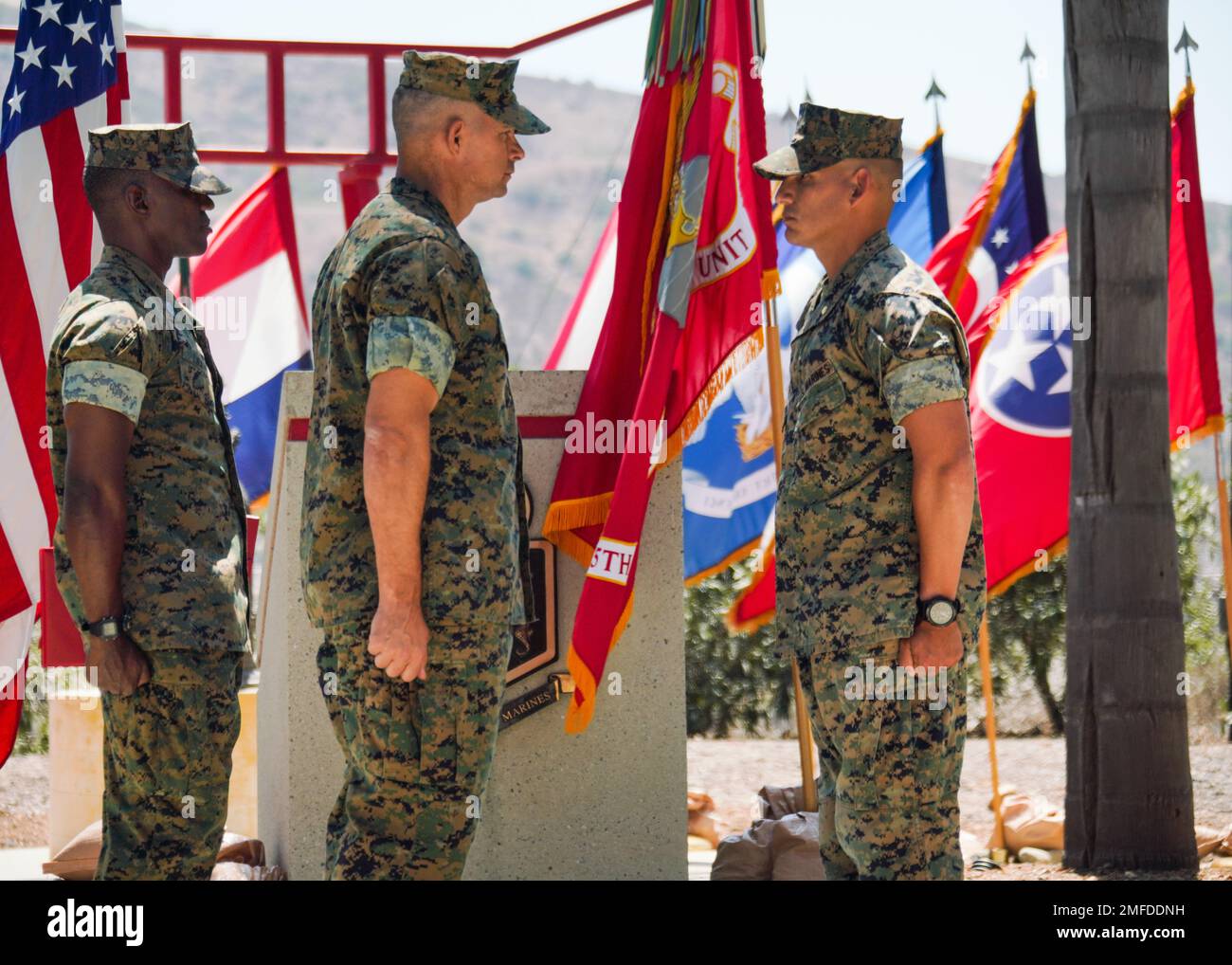 U.S. Marine Corps Maj. Jacob Fernandez (right), the outgoing assistant ...