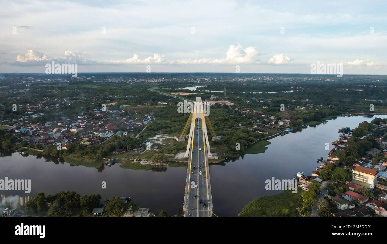 Aerial view of Siak Bridge IV (Abdul Jalil Alamuddin Syah Bridge) above ...