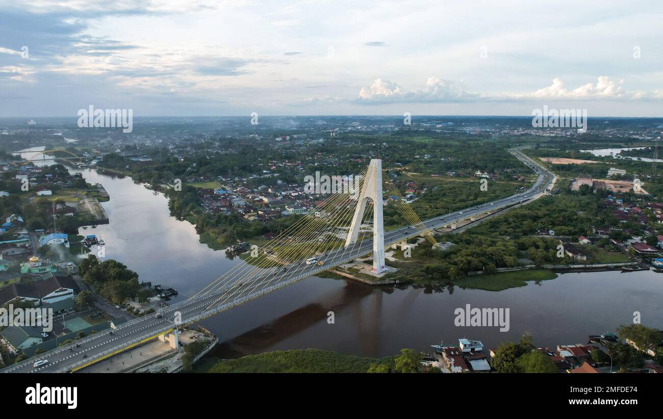 Aerial view of Siak Bridge IV (Abdul Jalil Alamuddin Syah Bridge) above ...
