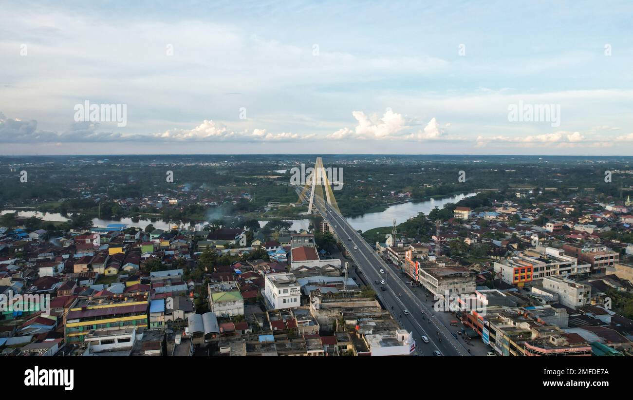 Aerial view of Siak Bridge IV (Abdul Jalil Alamuddin Syah Bridge) above ...