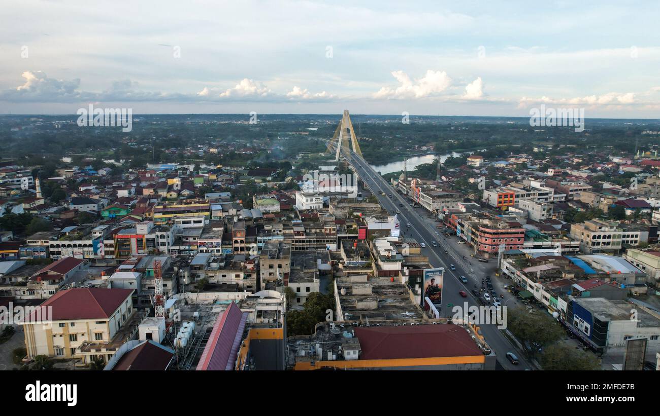 Aerial view of Siak Bridge IV (Abdul Jalil Alamuddin Syah Bridge) above ...