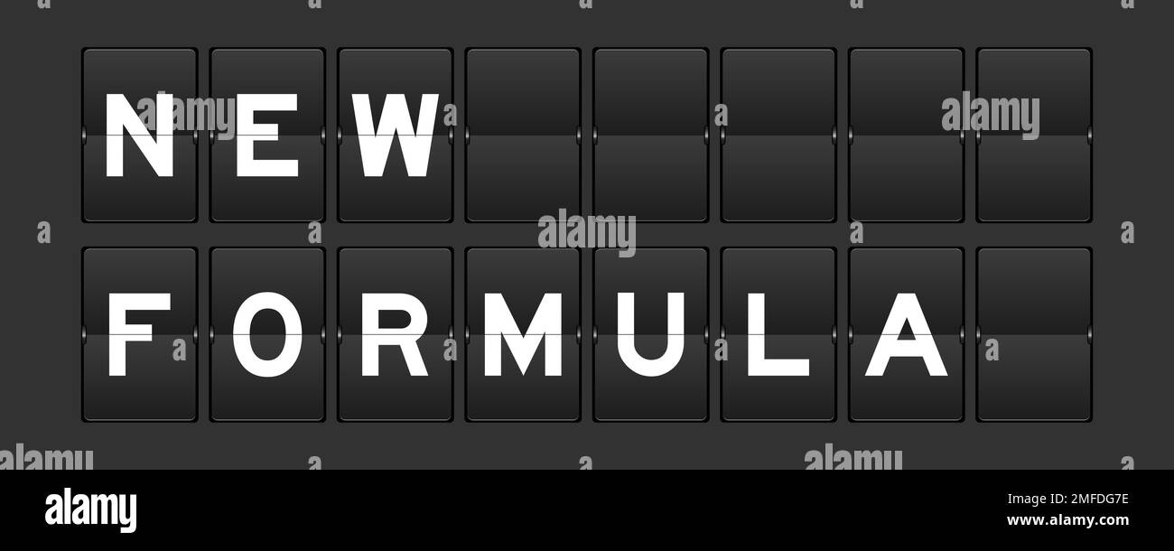 Black color analog flip board with word new formula on gray background ...