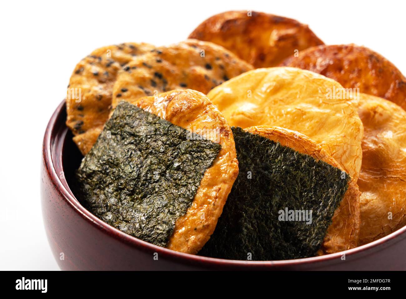 Sembei rice crackers placed on a white background. Senbei is a Japanese ...