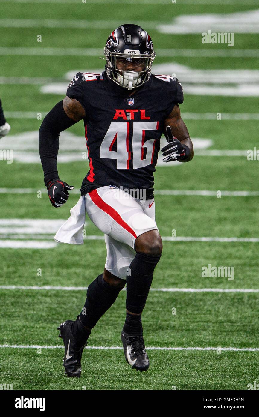 Atlanta Falcons linebacker Edmond Robinson (46) works during the first ...